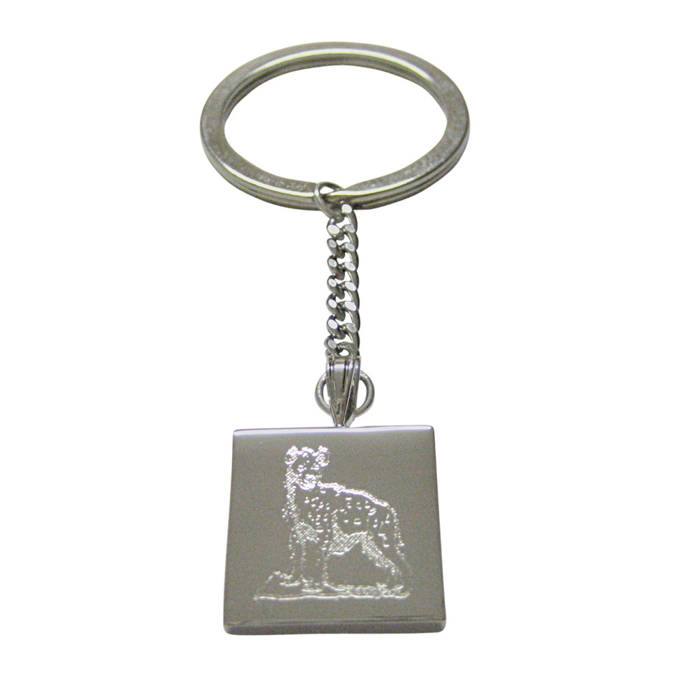 Silver Toned Etched Hyena Keychain - Gem